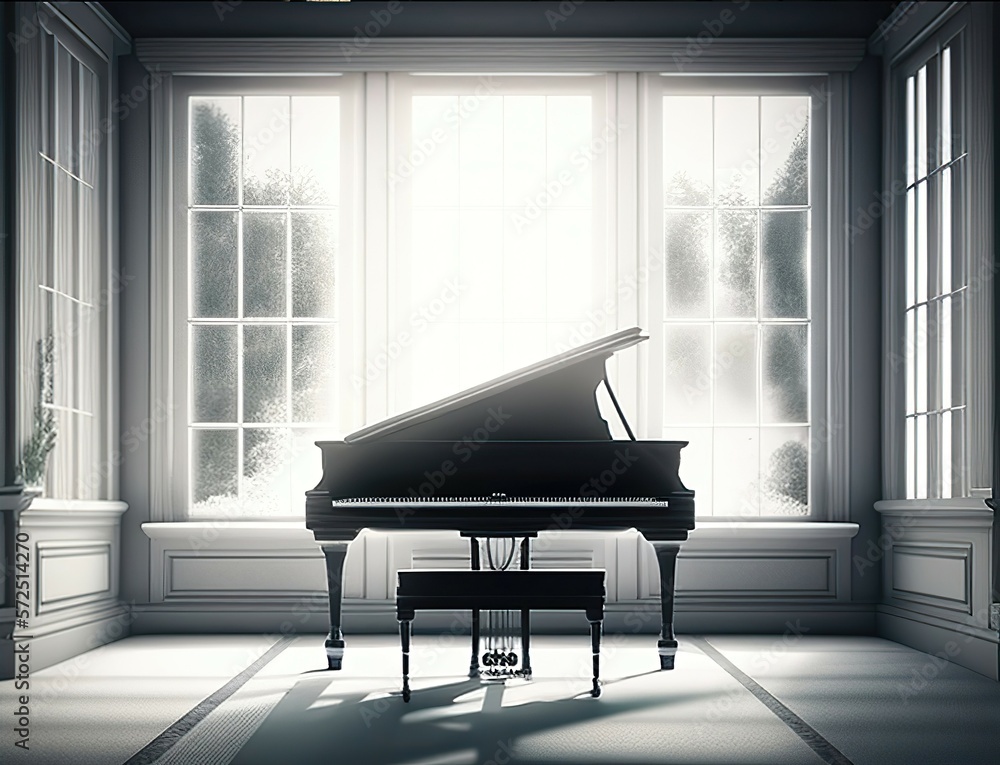 Portrait of a grand piano in the rehearsal room preparing for the ...
