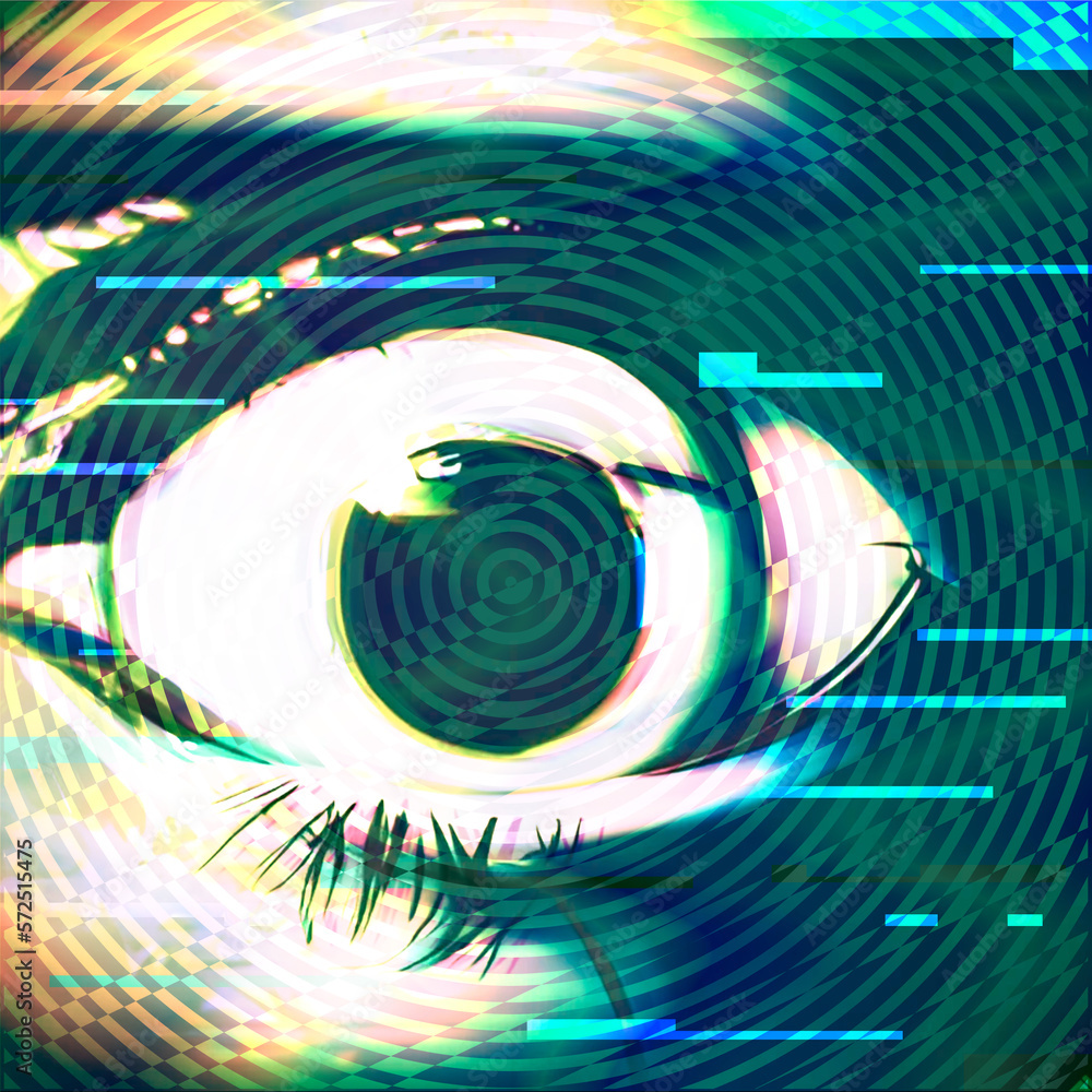 Generative AI Eye Peeking at Center Focus Depicting Hypnotize Glitching ...