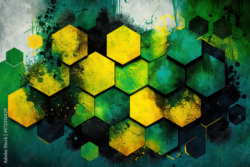 Abstract background hexagon shapes with a distressed texture in shades ...