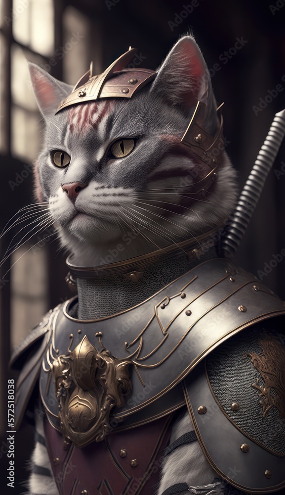 Cute Stylish and Cool Animal Manx Cat Knight of the Middle Ages: Armor ...