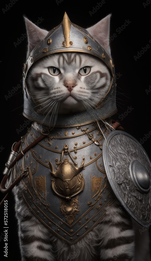 Cute Stylish and Cool Animal Manx Cat Knight of the Middle Ages: Armor ...