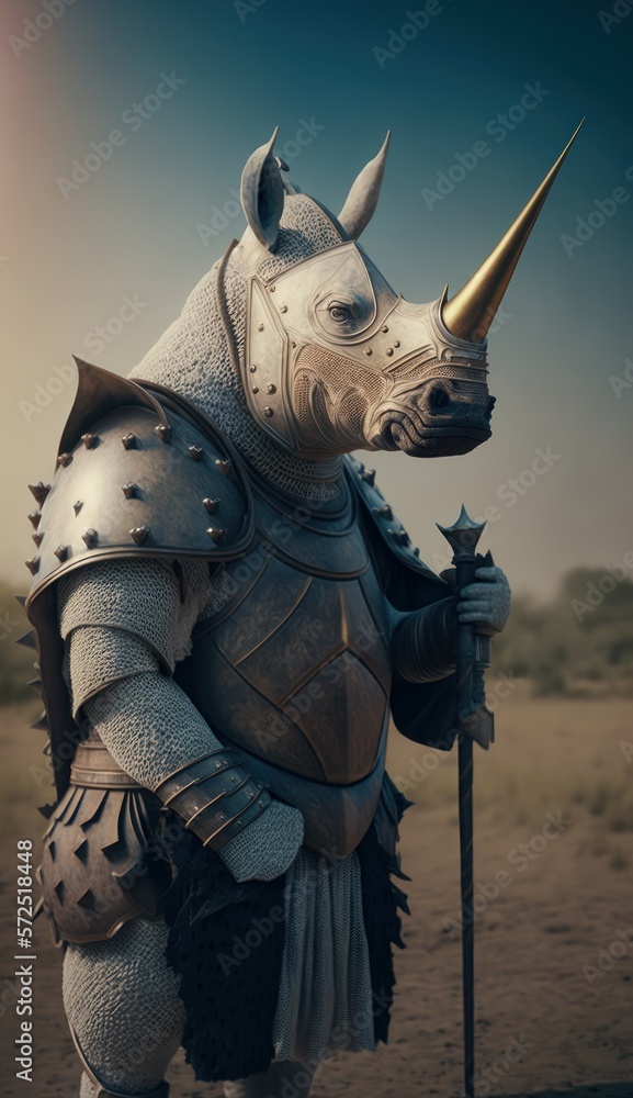 Cute Stylish and Cool Animal Rhinoceros Knight of the Middle Ages ...