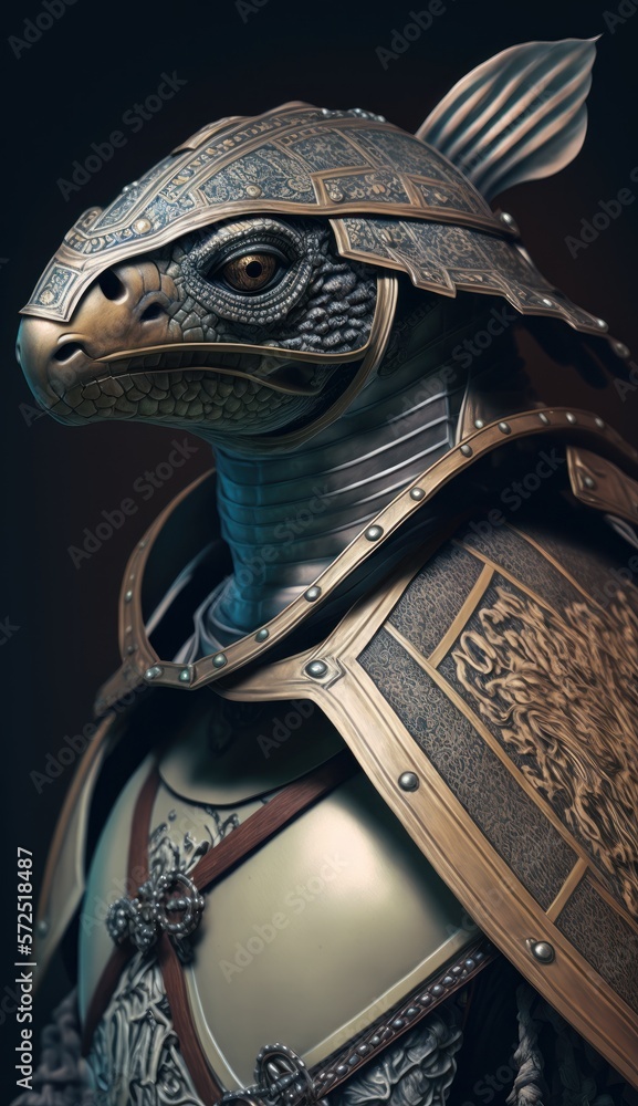 Cute Stylish and Cool Animal sea turtle Knight of the Middle Ages ...