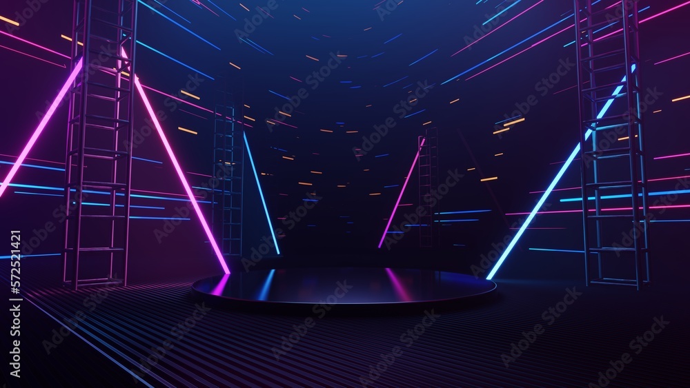 3d technology abstract neon light background, empty space scene ...