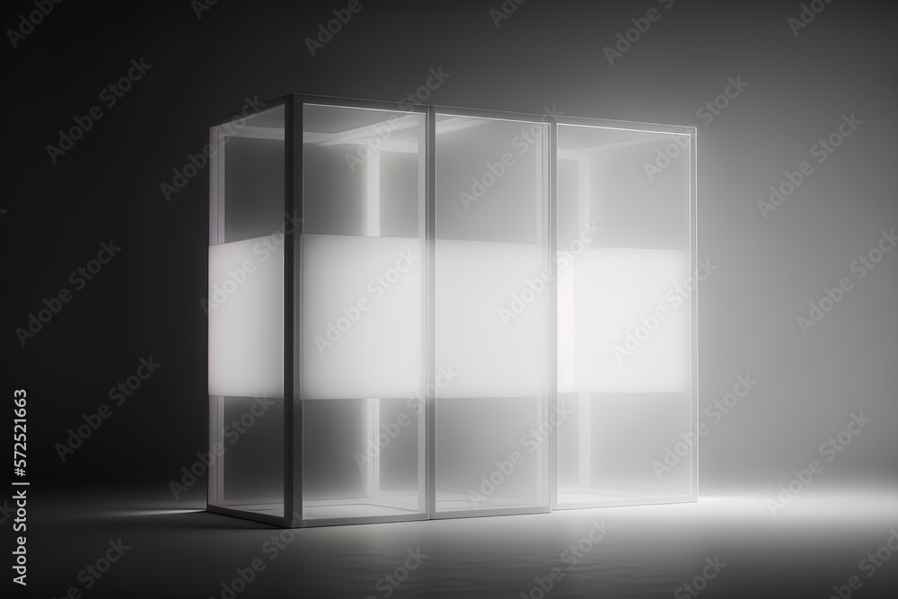 minimalist photo of panes of glass floating in ambient fog with glowing ...