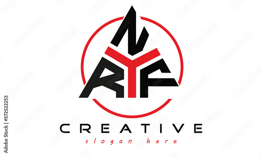 RNF three letter creative triangle shape in circle logo design vector ...