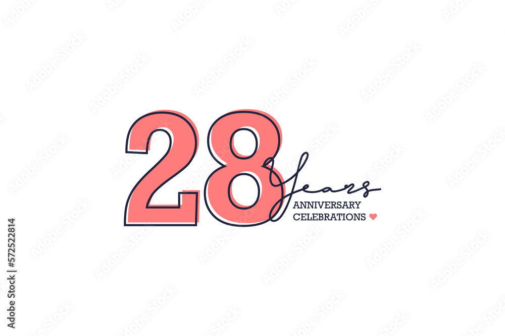 28 year anniversary. Anniversary template design concept with golden ribbon for birthday ...