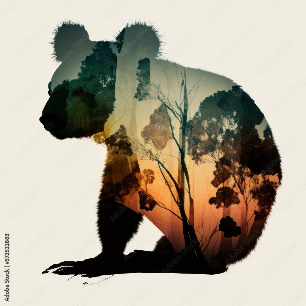 Cool and Beautiful Double Exposure Silhouette Koala Bear Animal in ...