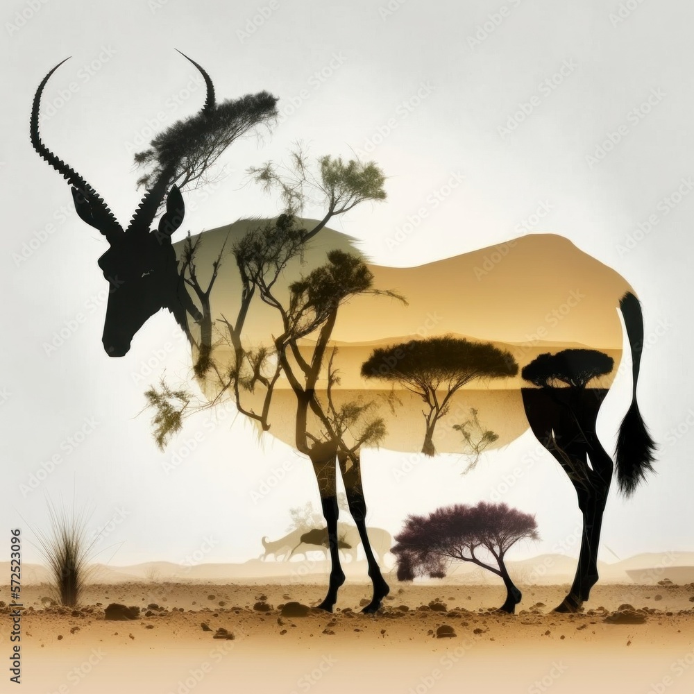 Cool and Beautiful Double Exposure Silhouette Oryx Animal in Natural ...