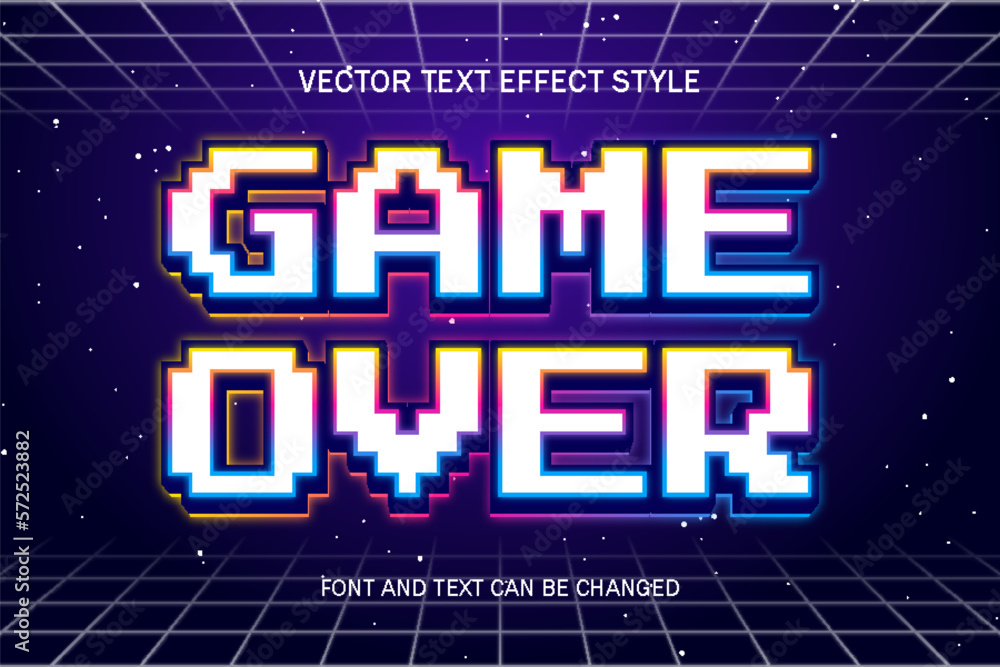 game over pixel art 3d editable text effect font retro style games ...