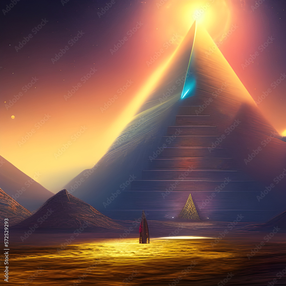 Strange worlds in a distant galaxy. An alien planet with a pyramid and ...