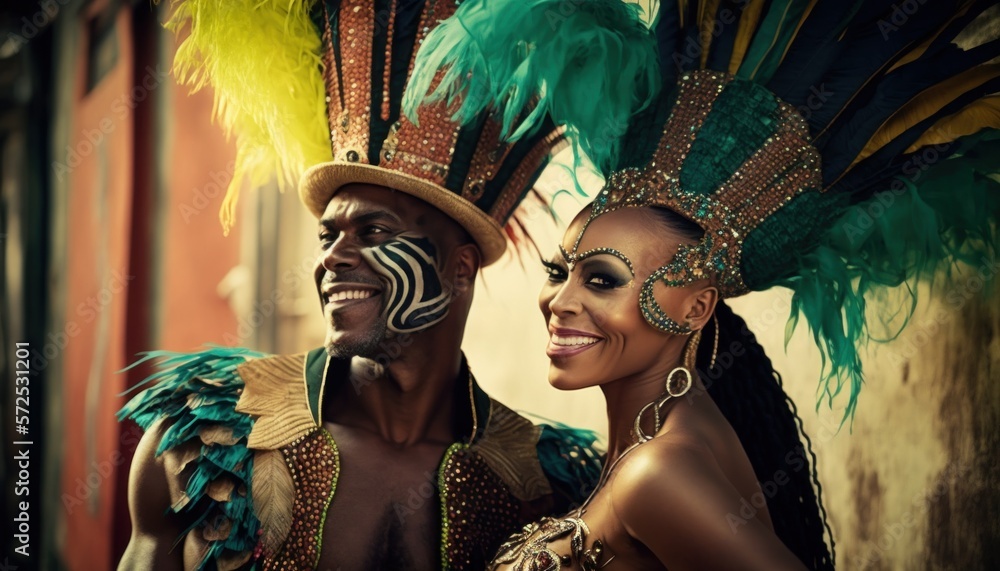 Joyful and Excited African American Couple in Rio Carnival Costume ...