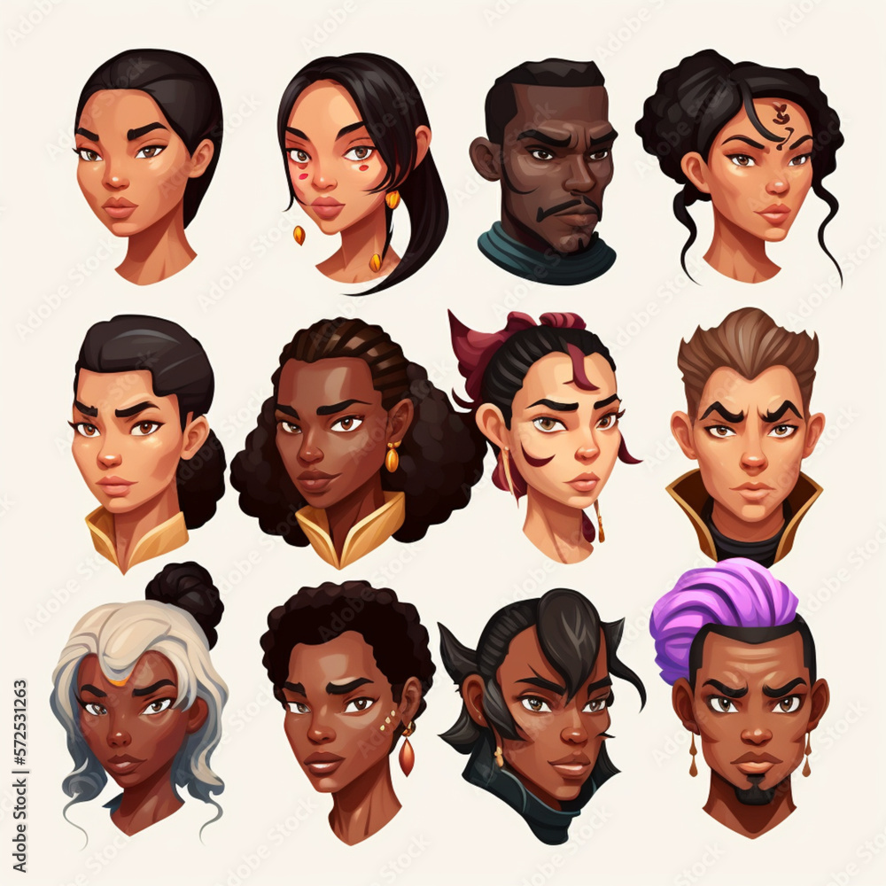 Set Of Cartoon Avatar Faces High Quality Games Comics 3d Multicultural Generative Ai Stock