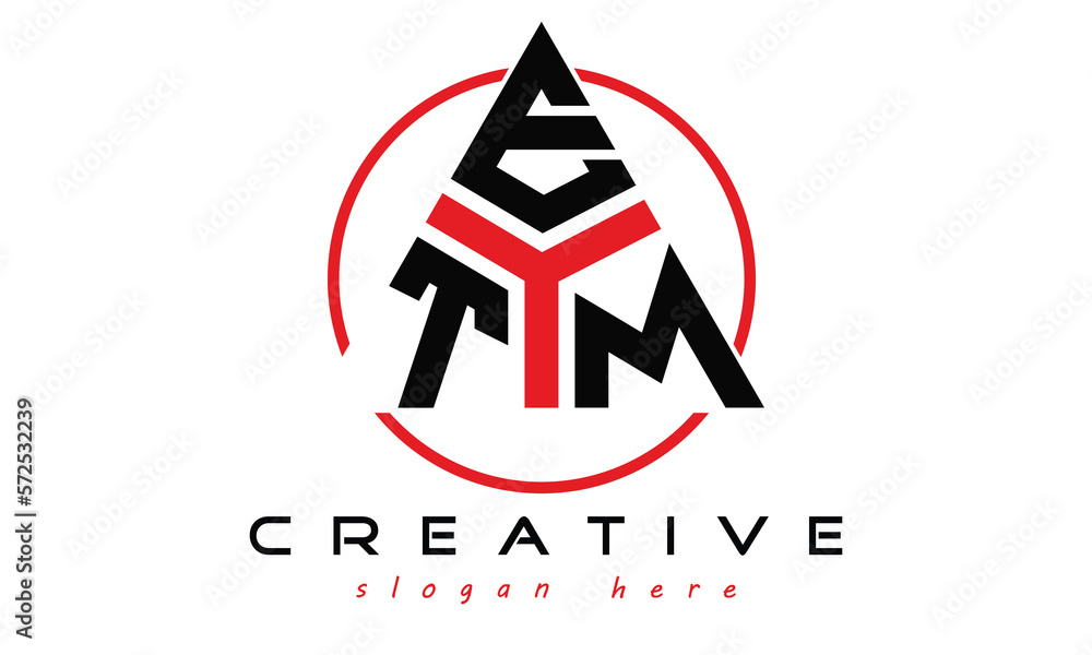 TEM three letter creative triangle shape in circle logo design vector ...