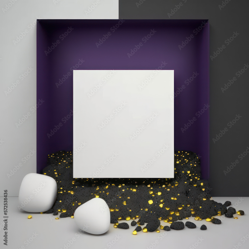 Sheet of papper background mockup, purple sparks and gold fireflies ...