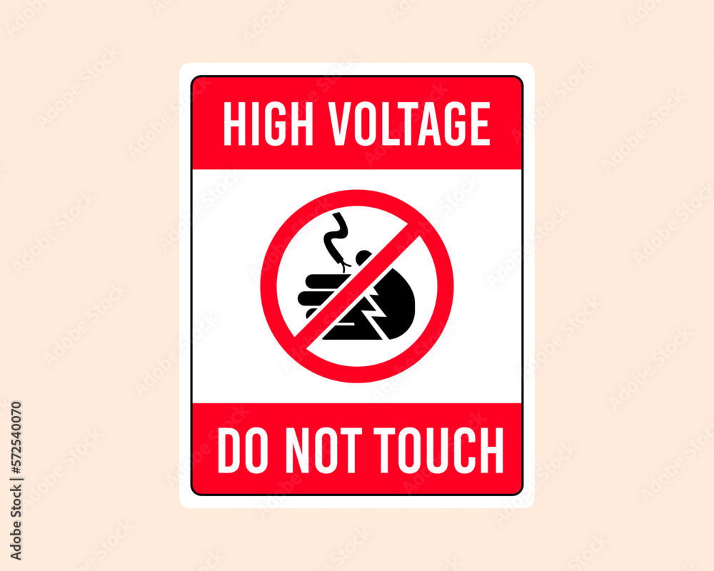 High voltage cable warning sign, electric shock risk, don't touch ...