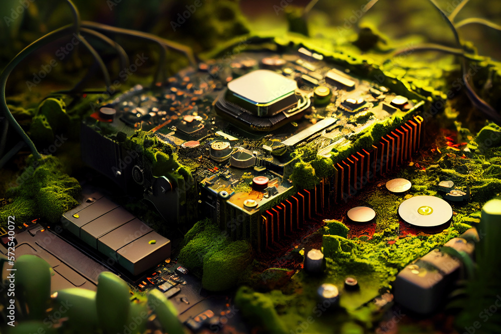 Nature takes back a computer motherboard and grows moss over the ...