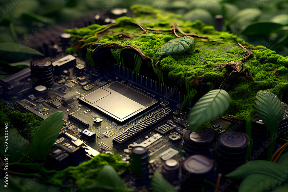 Nature takes back a computer motherboard and grows moss over the ...