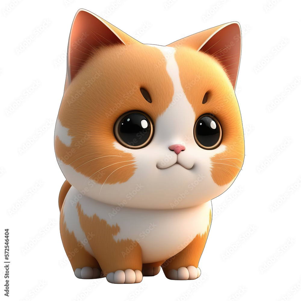 Cat kitten, cute cartoon pet 3D (Ai generated) ilustração do Stock ...