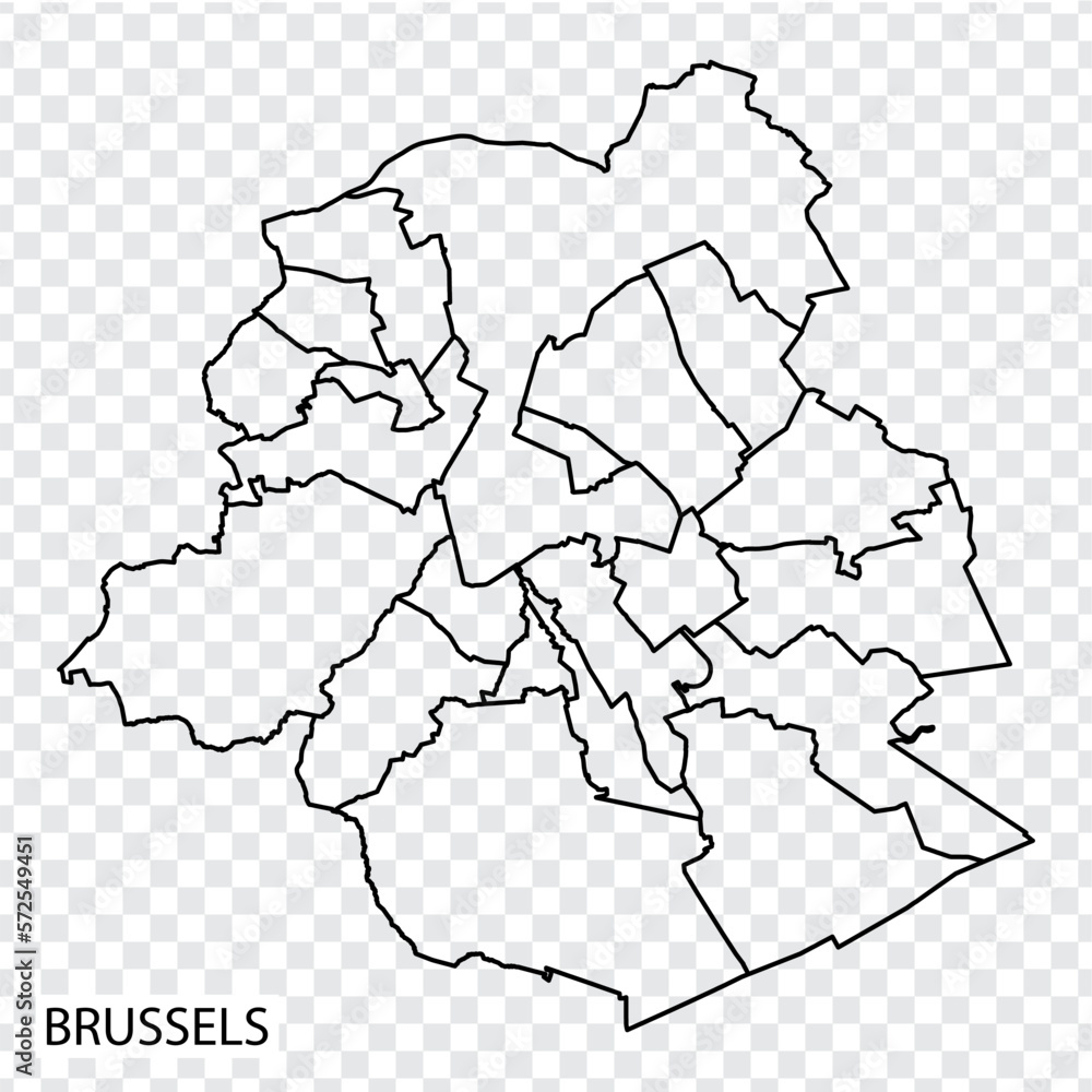 High Quality map Brussels is a capital of Belgium, with borders of the ...
