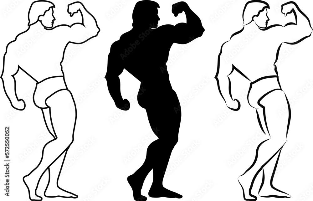 Bodybuilder pose. Stock. Illustration. Black silhouette Bodybuilder ...