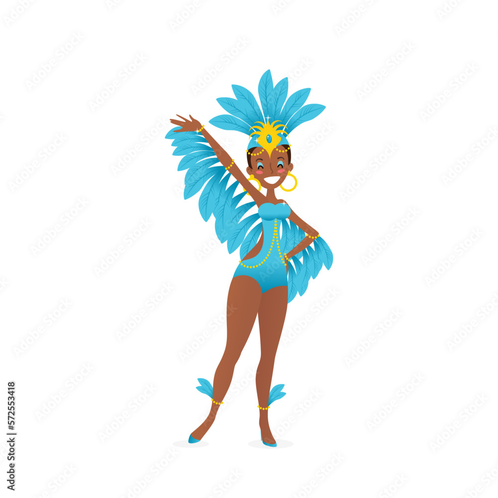 Brazilian samba dancer. Cartoon illustration of a pretty girl wearing a ...