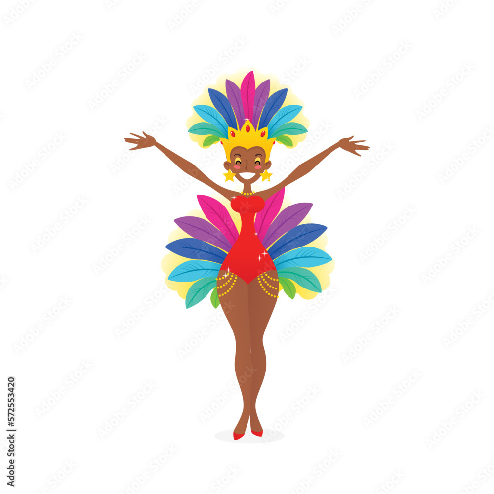 Brazilian samba dancer. Cartoon illustration of a pretty girl wearing a ...