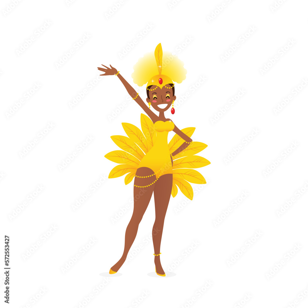 Brazilian samba dancer. Cartoon illustration of a pretty girl wearing a ...
