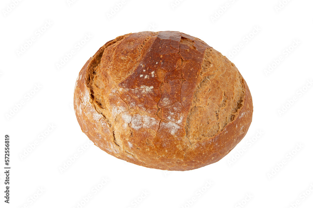 Rye and wheat sourdough bread round loaf with crispy crust isolated ...