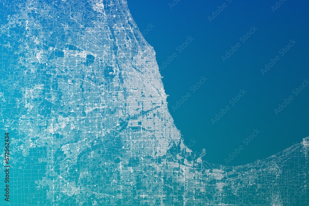 Map of the streets of Chicago (Illinois, USA) made with white lines on ...