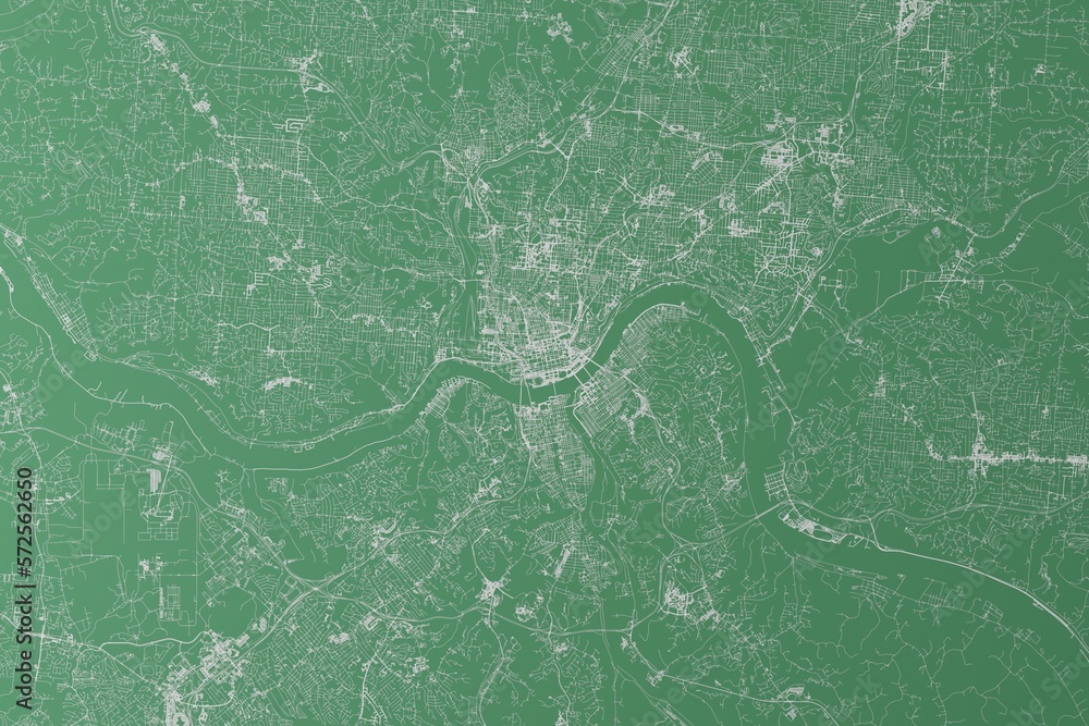 Stylized map of the streets of Cincinnati (Ohio, USA) made with white ...