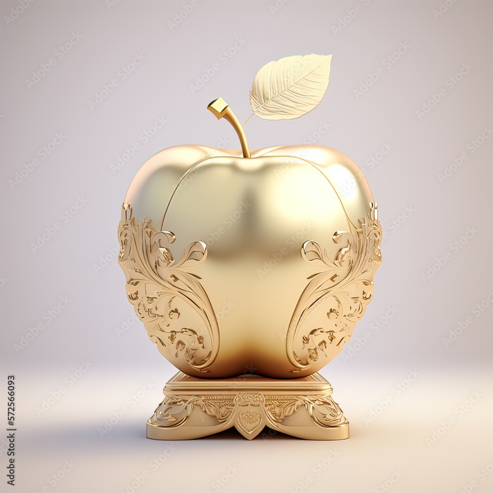 Fully golden apple on a white background. Ancient demonic artifact ...