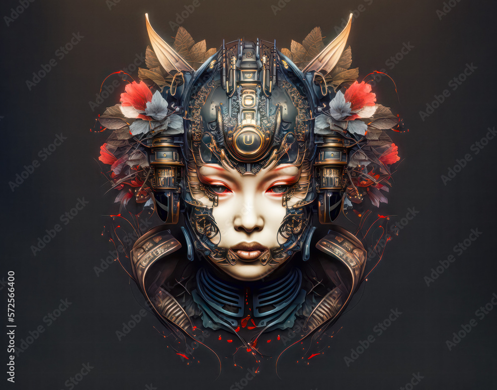 Robot Cyborg Geisha A Fusion of Technology and Tradition. Generative AI ...