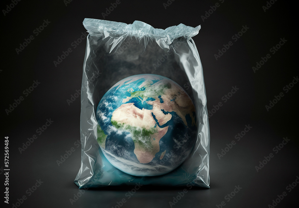 Planet Earth in a plastic bag. Environmental concept. Generative Ai ...