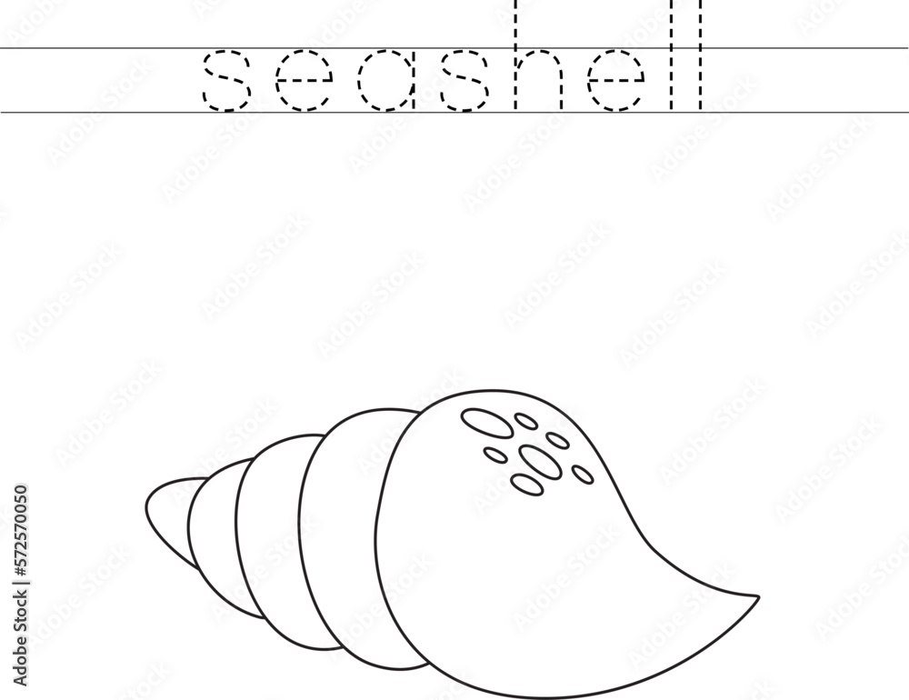 Trace the letters and color cartoon sea shell. Handwriting practice for ...