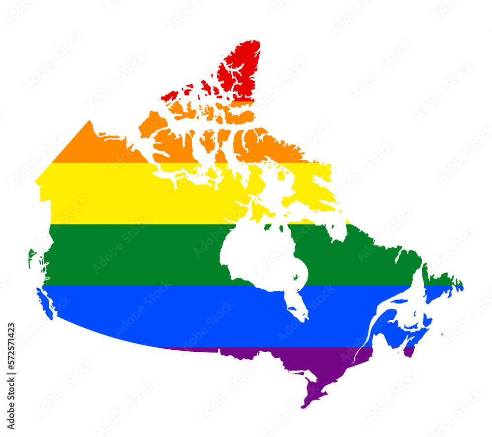 LGBT flag map of the Canada. PNG rainbow map of the Canada in colors of ...