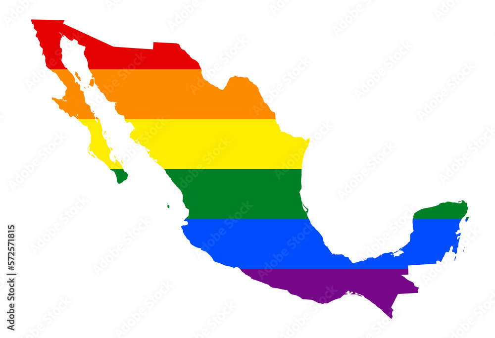 LGBT flag map of the Mexico. PNG rainbow map of the Mexico in colors of ...