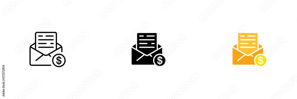 Envelopes with a letter with a dollar sign. Work remotely, salary, mail ...