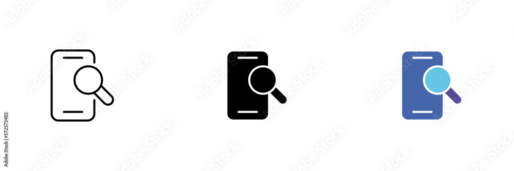 Vecteur Stock Phone icon with a magnifying glass. Online serving ...