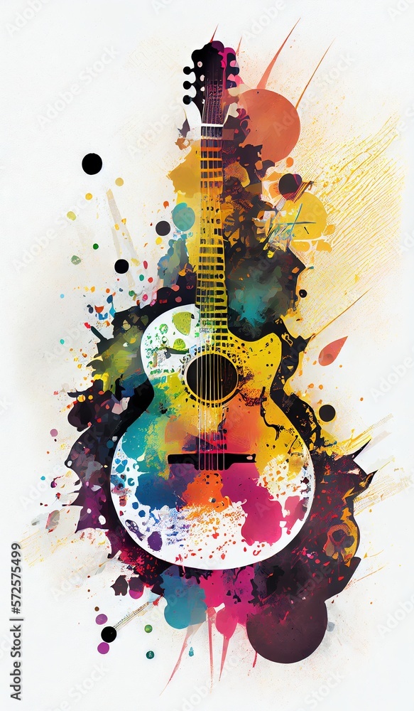 Guitar. Music graphite poster, background, wallpaper. Printable artwork ...