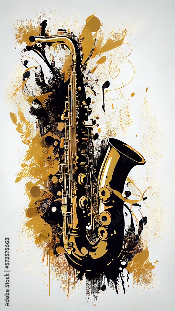Saxophone. Music graphite poster, background, wallpaper. Printable ...
