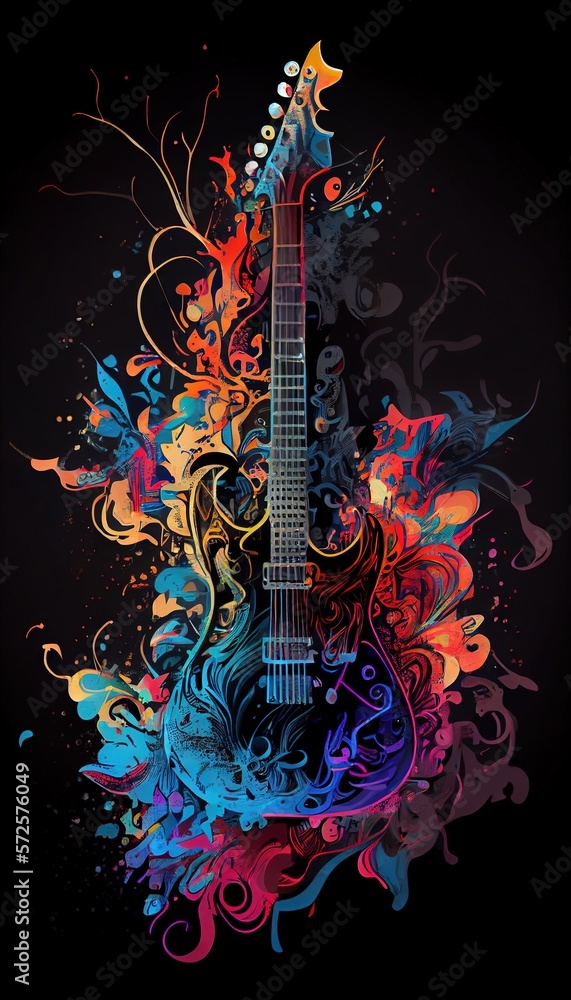 Guitar. Music graphite poster, background, wallpaper. Printable artwork ...