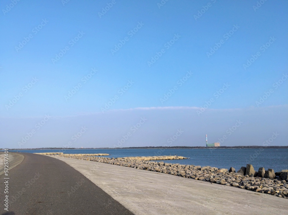 The sea dike of the estuary of Zengwun River, next to the national ...