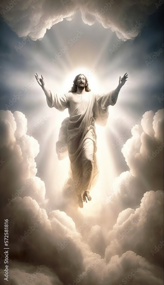 Jesus Christ Coming Down From The Heavens Cloudy Sky Heavenly Rays ...