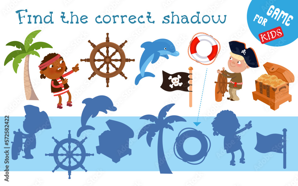 Find the correct shadow. Puzzle for children. Activity, vector ...