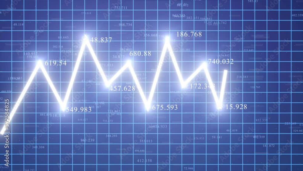 Glowing Business Growth Line Falling And Rising With Grid Effects And ...