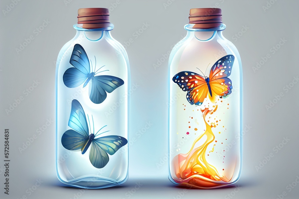 butterfly in the bottle, mystic beautiful bottle, luminous, white ...