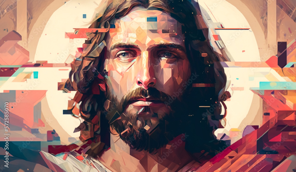 Abstract art. Colorful painting art portrait of Jesus. Jesus Christ ...