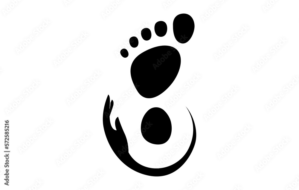 Foot Massage and Logo Design. Foot Print with Hand Caring. Stock Photo ...