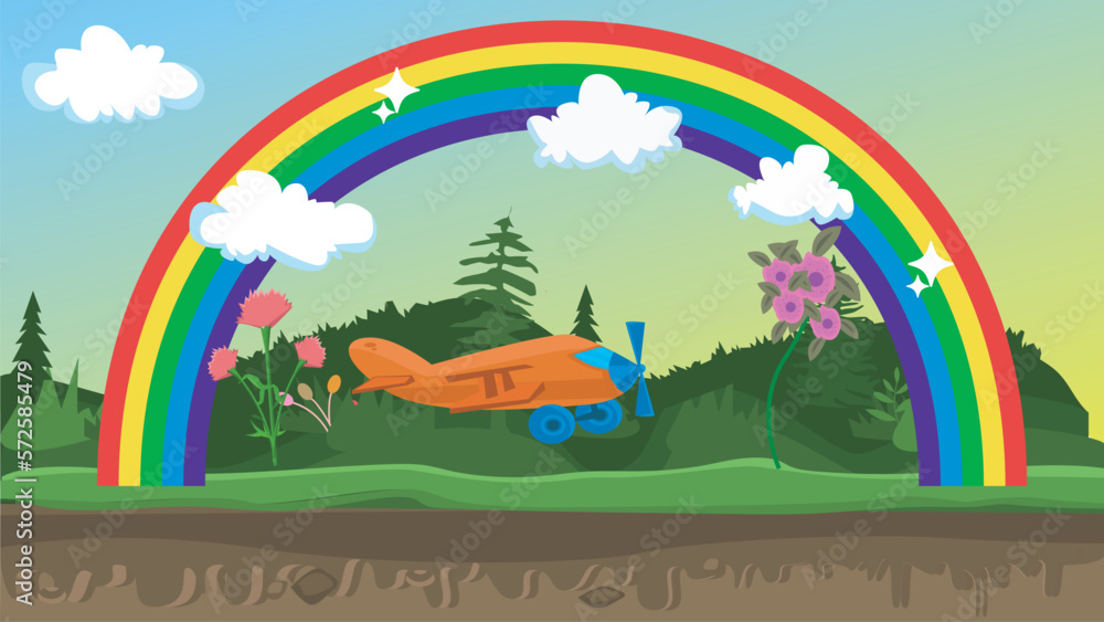 vector children's playground background with beautiful rainbow, and ...